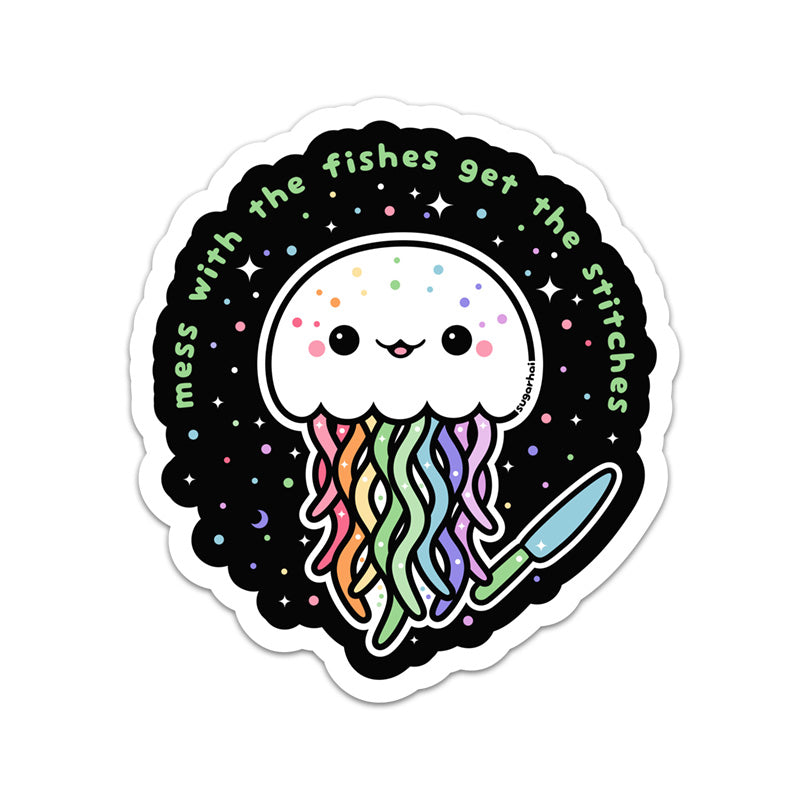 Cute Jellyfish with Gummy Candy Knife Stickers | sugarhai